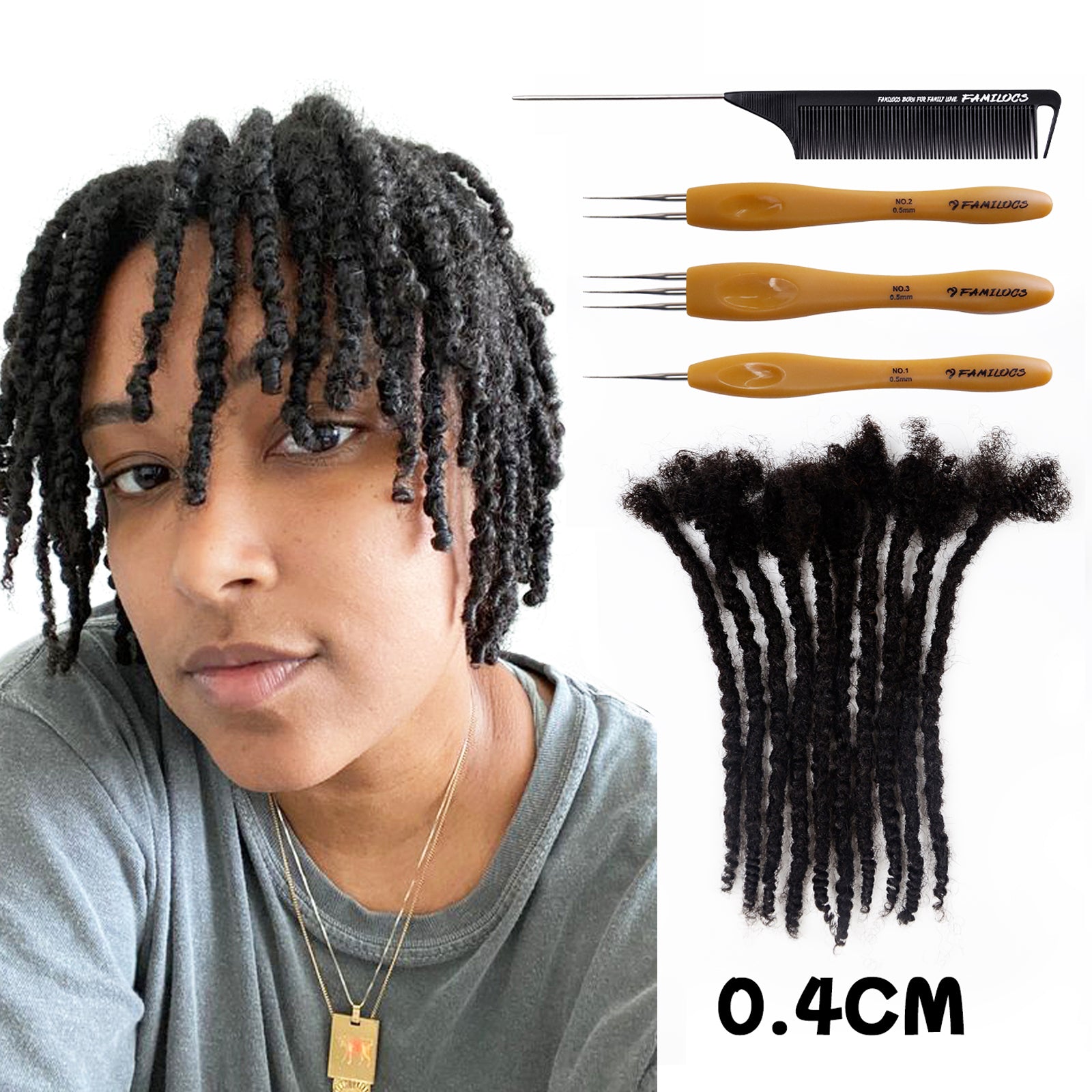 0.4cm Texture Dreadlocks Extensions 100% Human Hair for Man/Women with ...